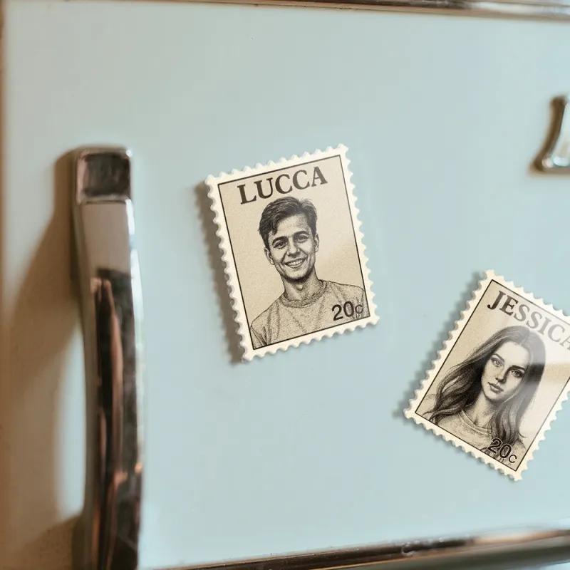 Custom Portrait Vintage Stamp Fridge Magnet Personalized Photo Name ...
