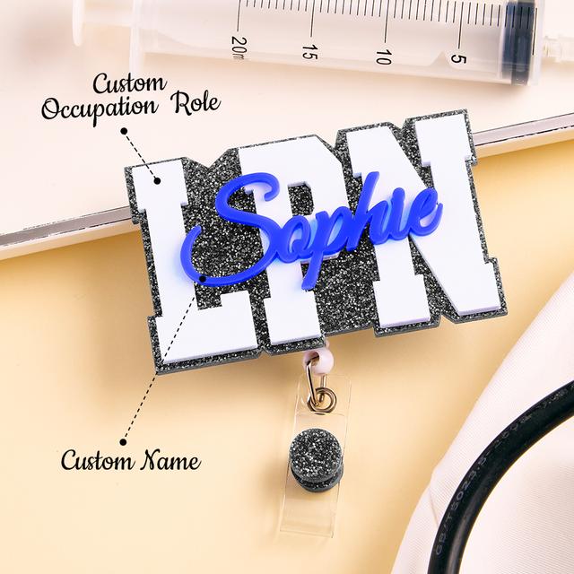 Personalized Glitter ID Badge Reel with Name Acrylic Badge Reel Gifts ...