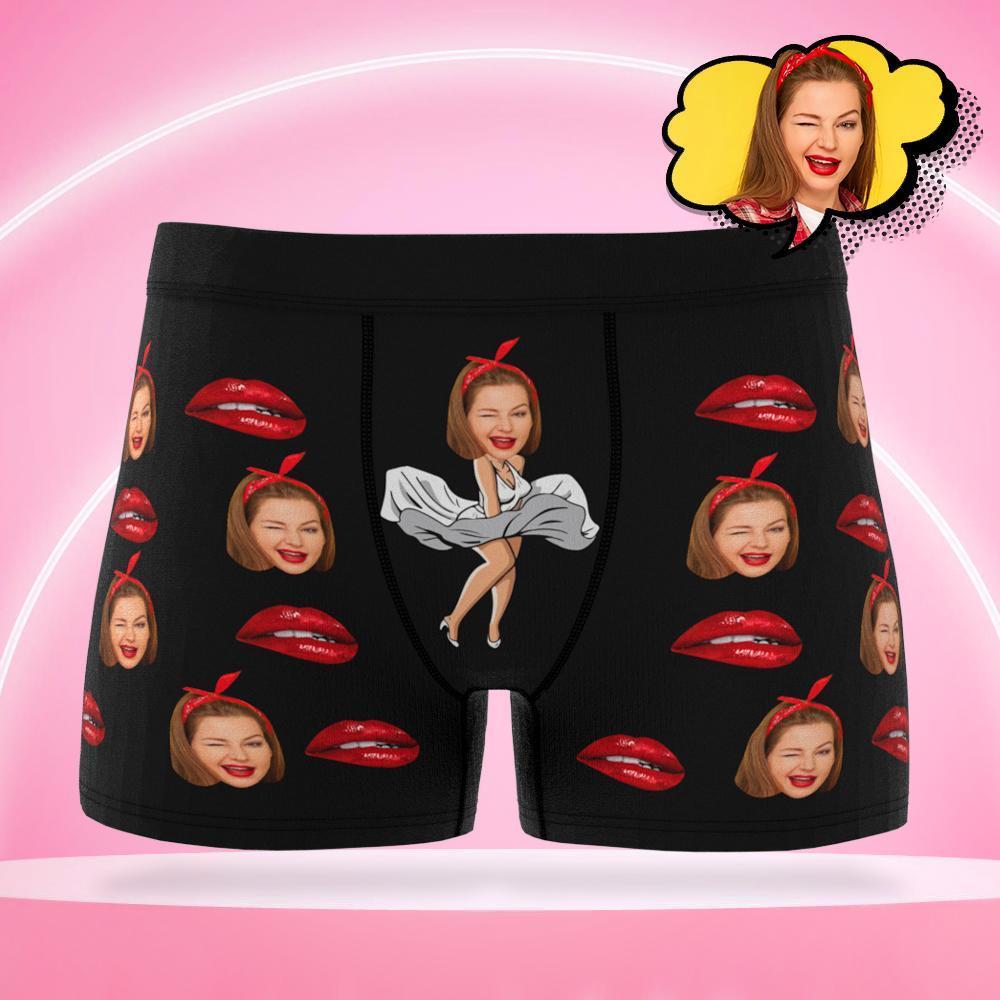 Custom Sexy Red Lips Boxer Brief With Face And Name Mademine Custom