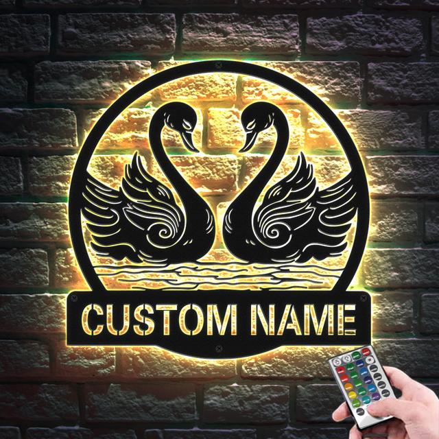 Custom Swan Signs Metal Wall Art Personalized Couple LED Lights Decor ...