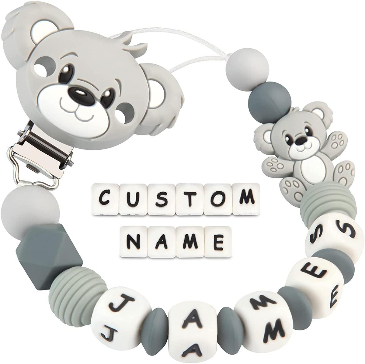 Custom Dummy Chain with Name Personalised Teddy Bear Pacifier Clip for ...